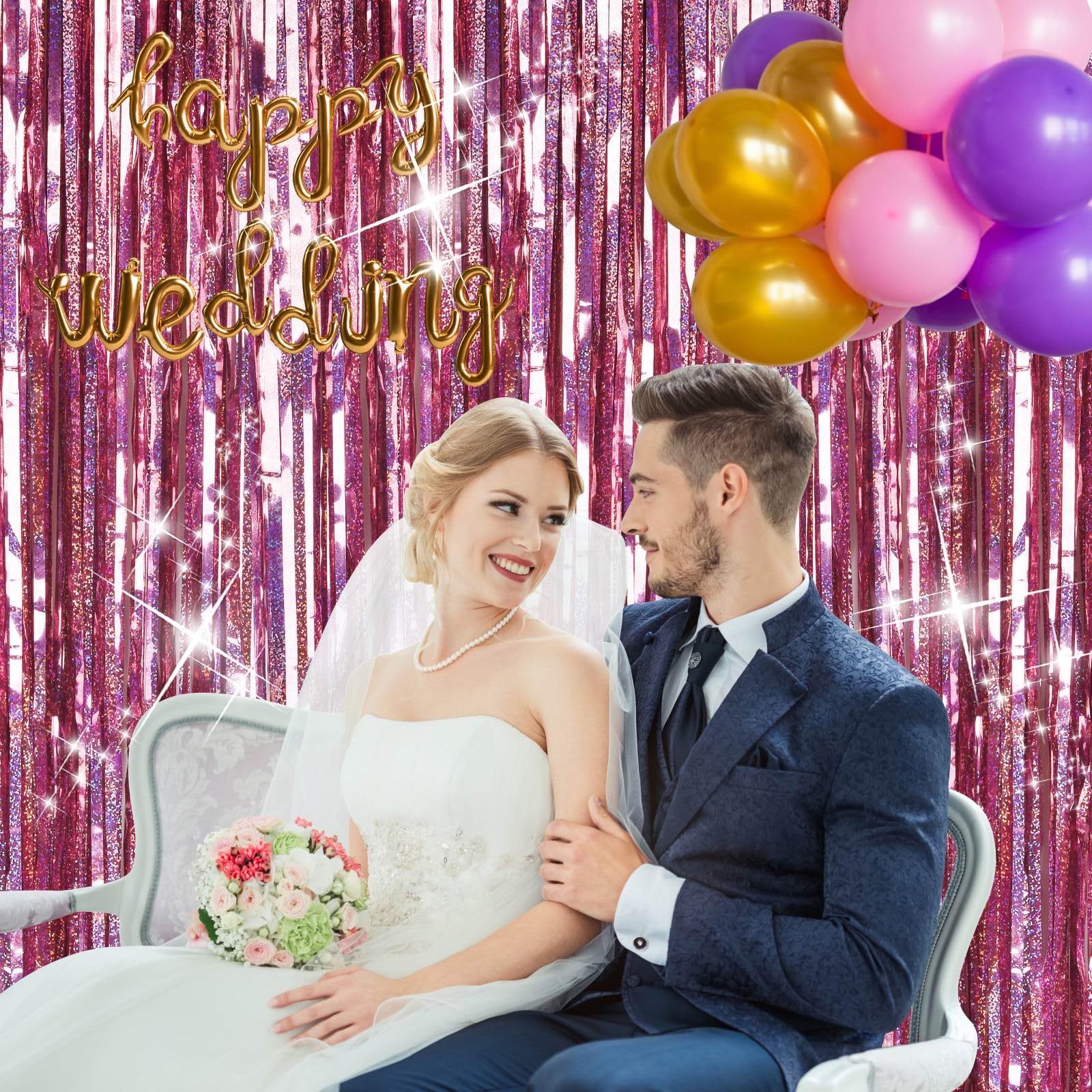 Dorbetar Pink Party Decorations(2 Pack 3.3x8.2 Feet), Irthday Decorations Backdrop, Foil Fringe Curtains Streamers Party Decorations, Tinsel Curtain Fringe Backdrop (Pink)