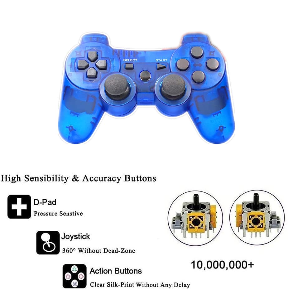 RUEIURI Wireless Controller for PS3,2 Pack PS3 Controller Compatible with PS 3 Console Double Shock Motion Control Upgraded Joystick with Charging Cord (Blue+Green)