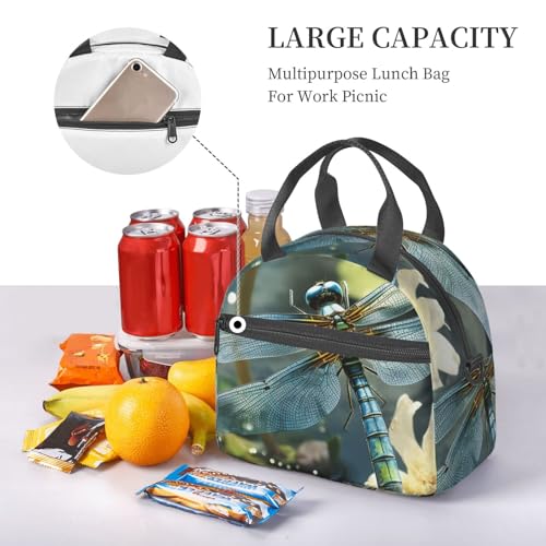 DEHIWI Dargonfly Lunch Bag For Women Men Reusable Insulated Lunch Box Lunch Cooler Tote Bag For Work Picnic Travel