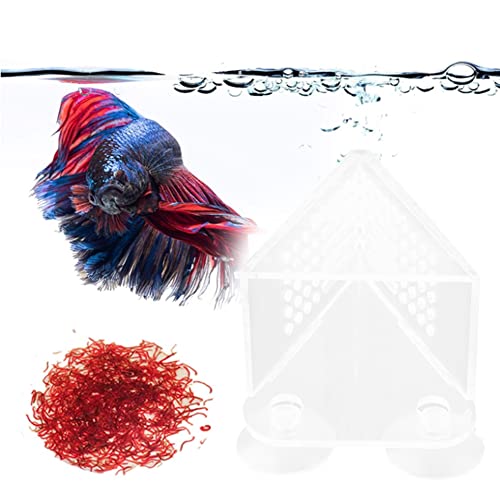 Pssopp Aquarium Cone Red Worm Feeder Fish Tank V-Shape Brine Shrimp Feeder Acrylic Fish Feeding Cup with Suction Cups and Tweezer
