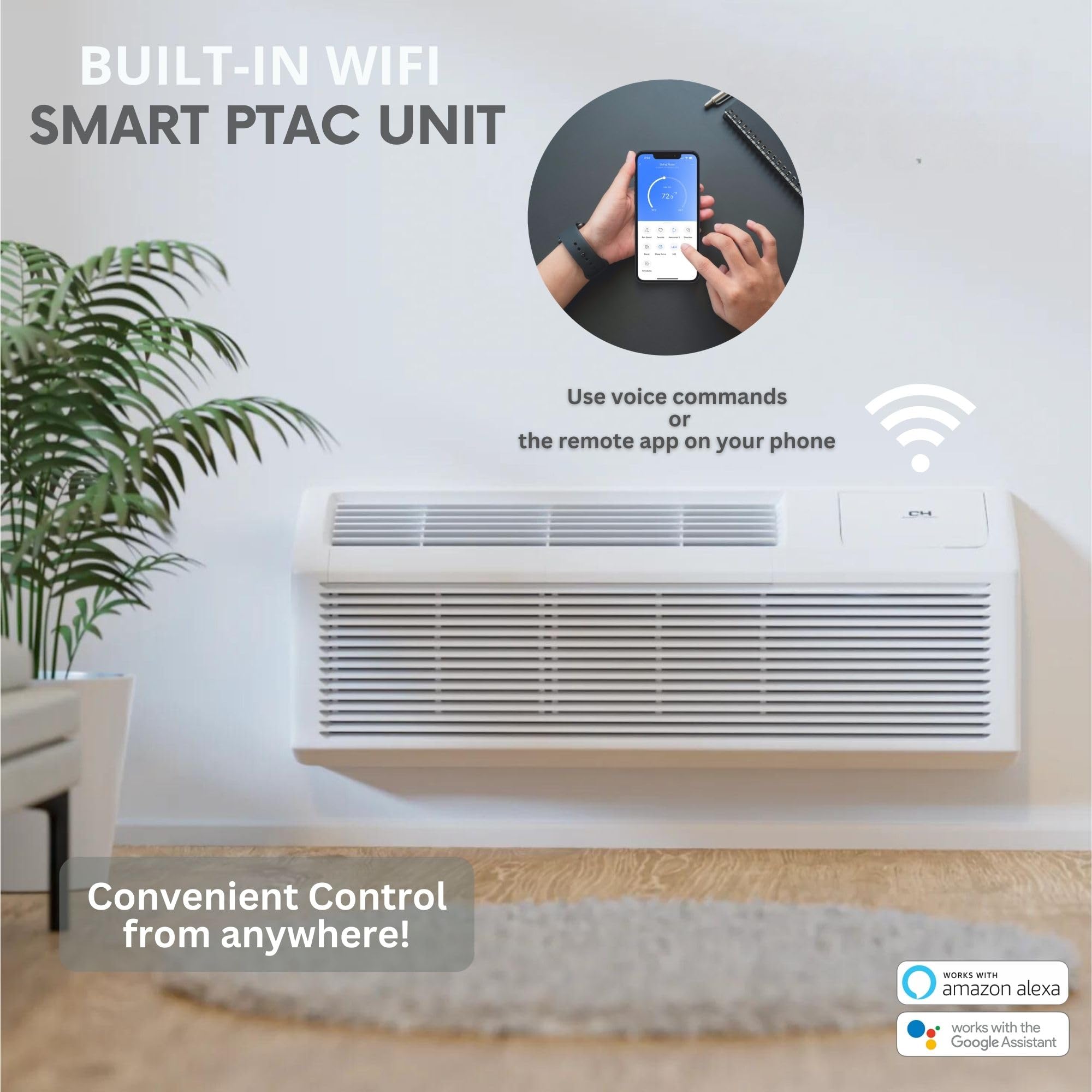 Cooper&Hunter 12,000 BTU PTAC Packaged Terminal Air Conditioner with Heat Pump (R32 Refrigerant) and 3.5 kW Electric Heater Including Wireless Smart Kit, Remote Controller, and a Power Cord