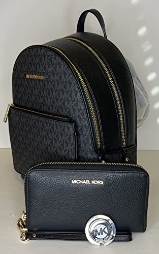 Michael Kors MICHAEL Michael Kors Adina MD Backpack bundled with matching LG Flat MF Phone Wallet Purse Hook (Signature MK Black)