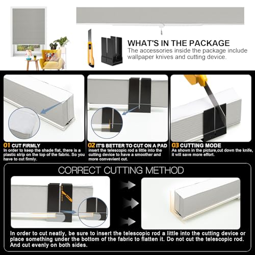 CINONEKO No Tools No Drill Blackout Cellular Shades【Trimmable Retractable Adjustable】 Sliding Panel Track Vertical Honeycomb Blinds Noise Cancelling Thermal Insulated Waterproof Lift Trim Gray 39x64