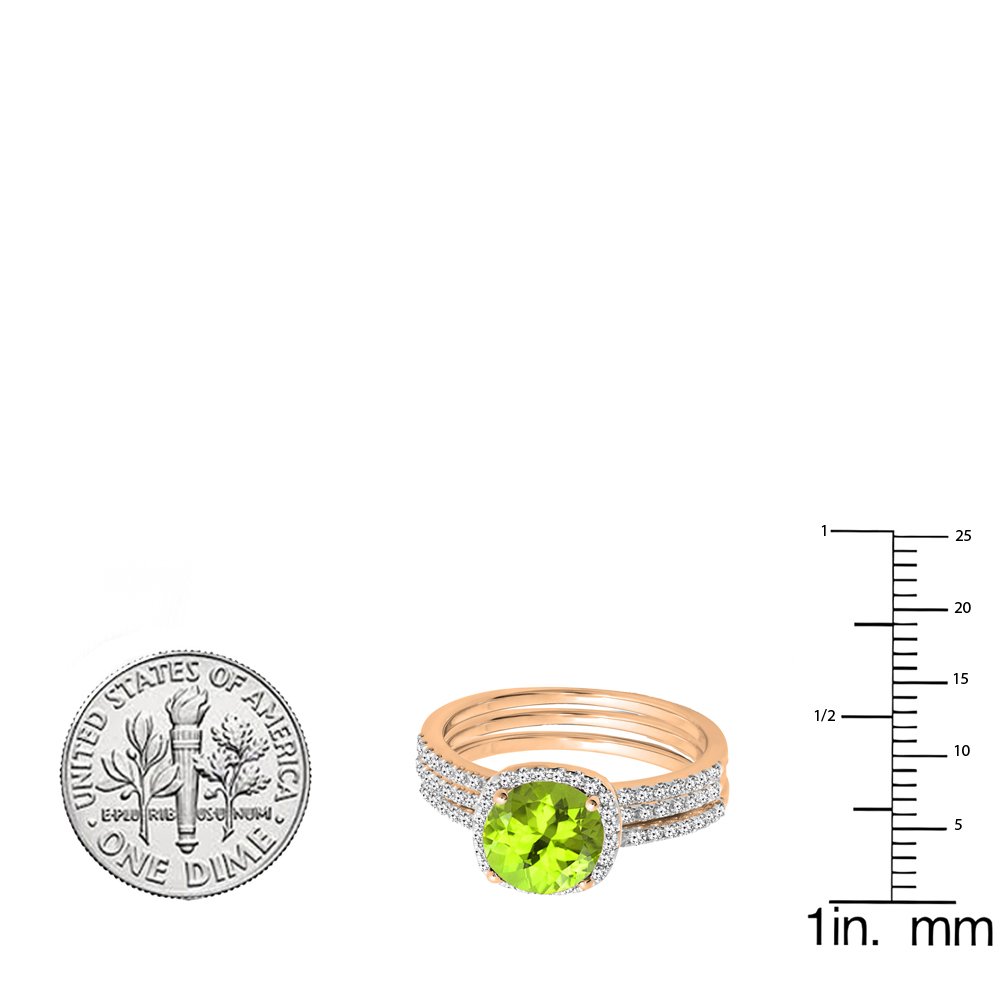 Dazzlingrock Collection 6 MM Round Peridot & Diamond Ladies Halo Wedding Ring Set in 10K Rose Gold, Size 7