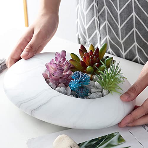 HANABASS Decorative Planters Vase Pebble Oval Desktop Container Home Pot Ceramic Ikebana Balcony Mini Indoor Flower Center Modern Holder Bonsai Outdoor Cactus for Style and Plant Garden