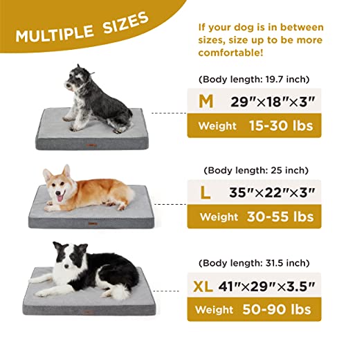 Lesure Large Memory Foam Dog Bed for Crate with Waterproof Liner for Large Dogs Grey - Orthopedic Washable Dog Bed with Removable Cover & Non-Slip Bottom - Cozy Dog Bed for Pet