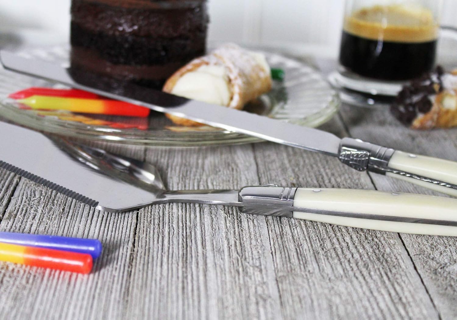 French Home Laguiole 2-Piece Cake Knife and Server Set β Luxurious Stainless Steel Cake Cutter & Server β Cake Cutting Set β Party, Home Dining, or Wedding Cake Knife and Server Set (Faux Ivory)