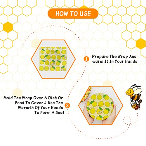PICcircuit Beeswax Wrap - 3 Pack Eco-Friendly Beeswax Wraps For Food, Organic, Sustainable, Biodegradable, Zero Waste, Reusable Beeswax Food Wrap, 1L Strawberry, 1M Orange, 1S Lemon Patterns