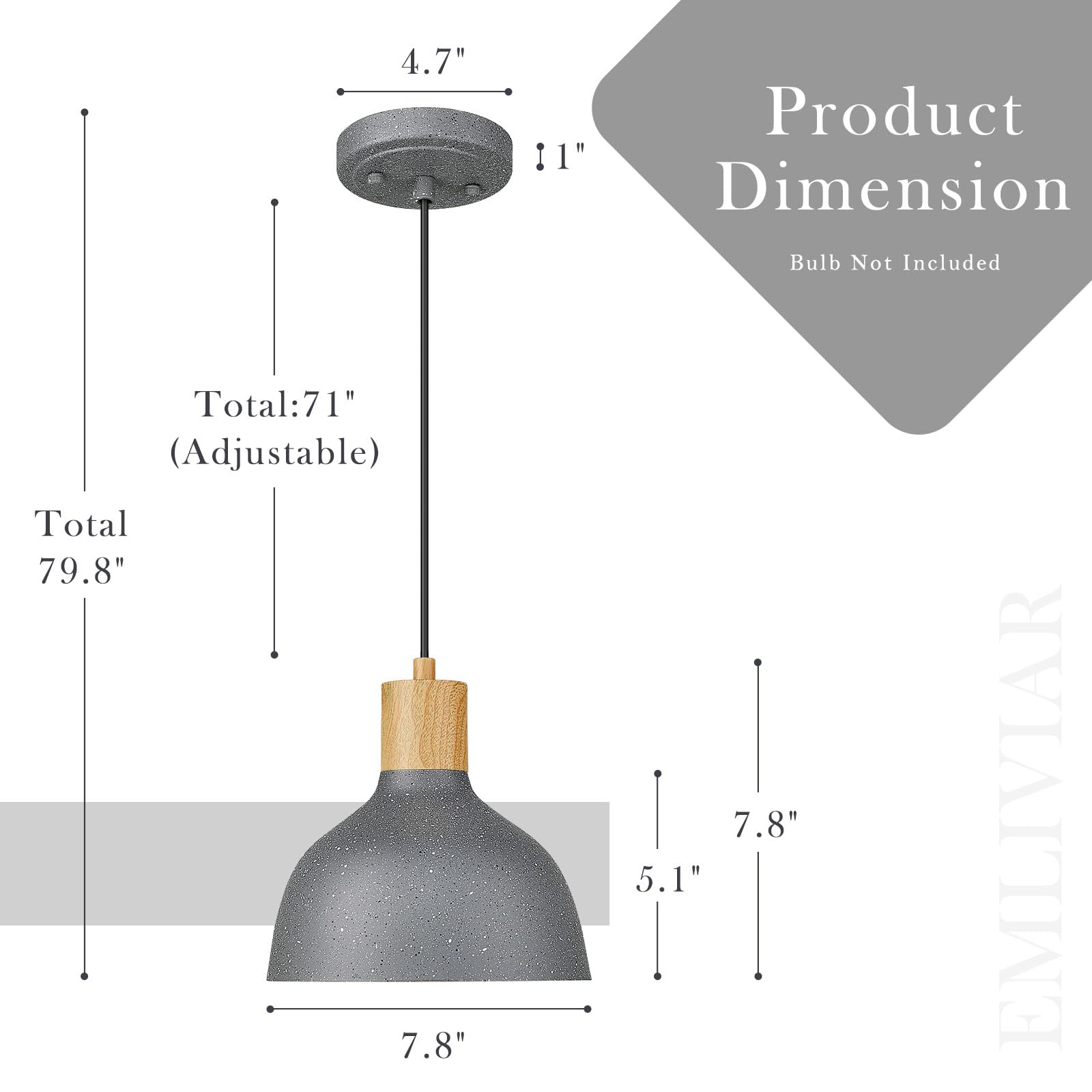 Emliviar 2 Pack Pendant Light Fixtures, 8 Inch Hanging Lights for Dining Room Bedroom with Dome Metal Shade, Natural Stone Finish, GE273MIL-2 Grey