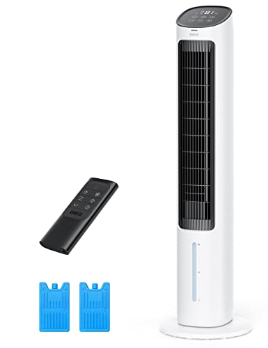 Dreo Evaporative Air Cooler, 40” Cooling Fan with 80° Oscillating, Humidifying, Removable Water Tank, Filter, Ice Packs, Remote Control, 3 Speeds, 7H Timer, Personal Swamp Cooler, White, DR-HEC001
