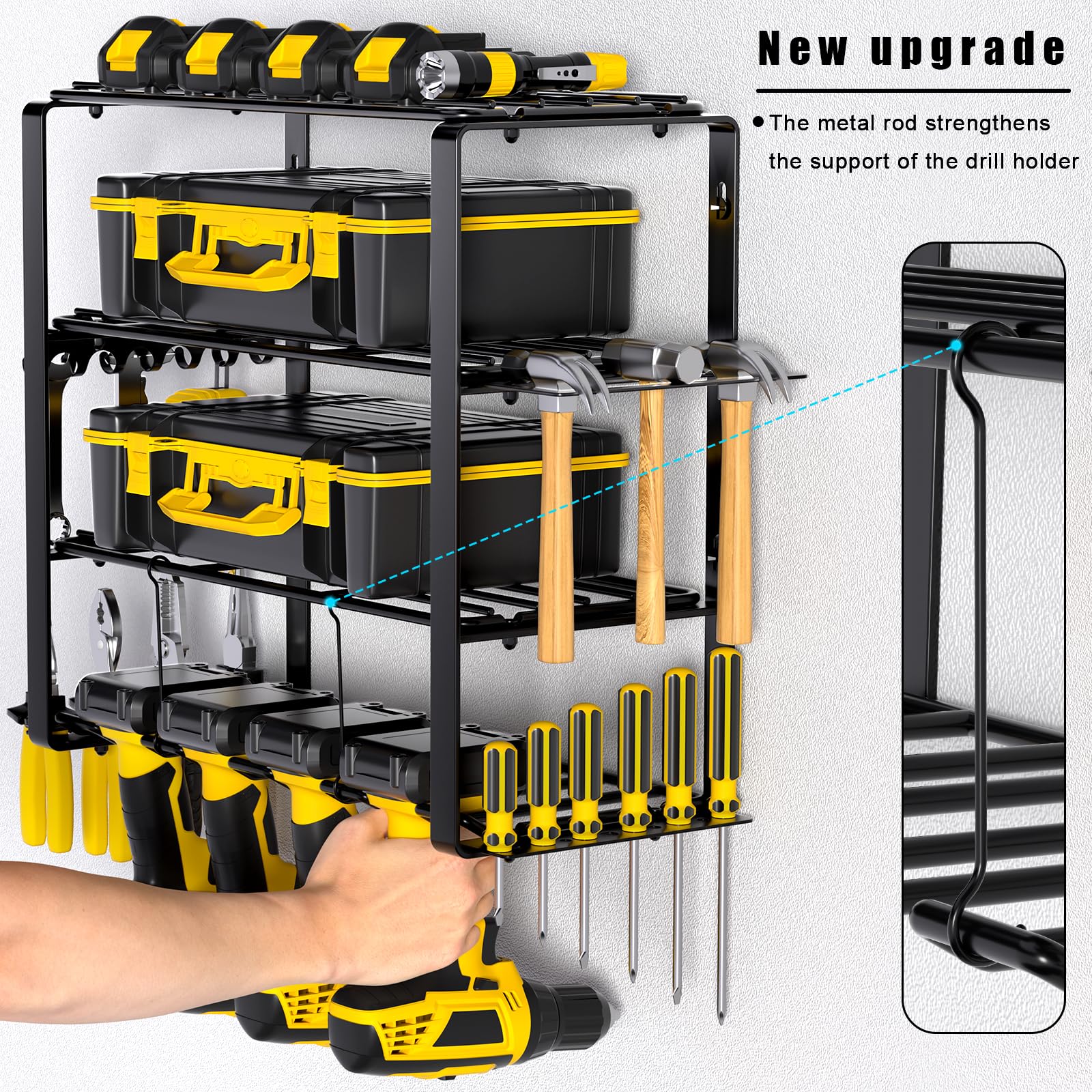 CIOYQOGOG Power Tool Organizer, 4-Layer Storage Rack with 2 Screw Holes, Heavy Duty Iron Construction, Easy Assembly, Holds Over 100 lbs, Ideal for Workshop, Garage, and Storage