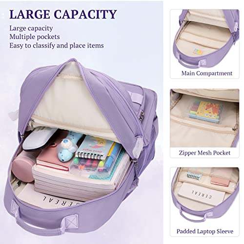 Lanola Laptop Backpack,Business Travel Anti Theft Durable Laptops Backpack,Water Resistant College School Computer Bag for Women & Men Fits 15.6 Inch Laptop and Notebook - Purple