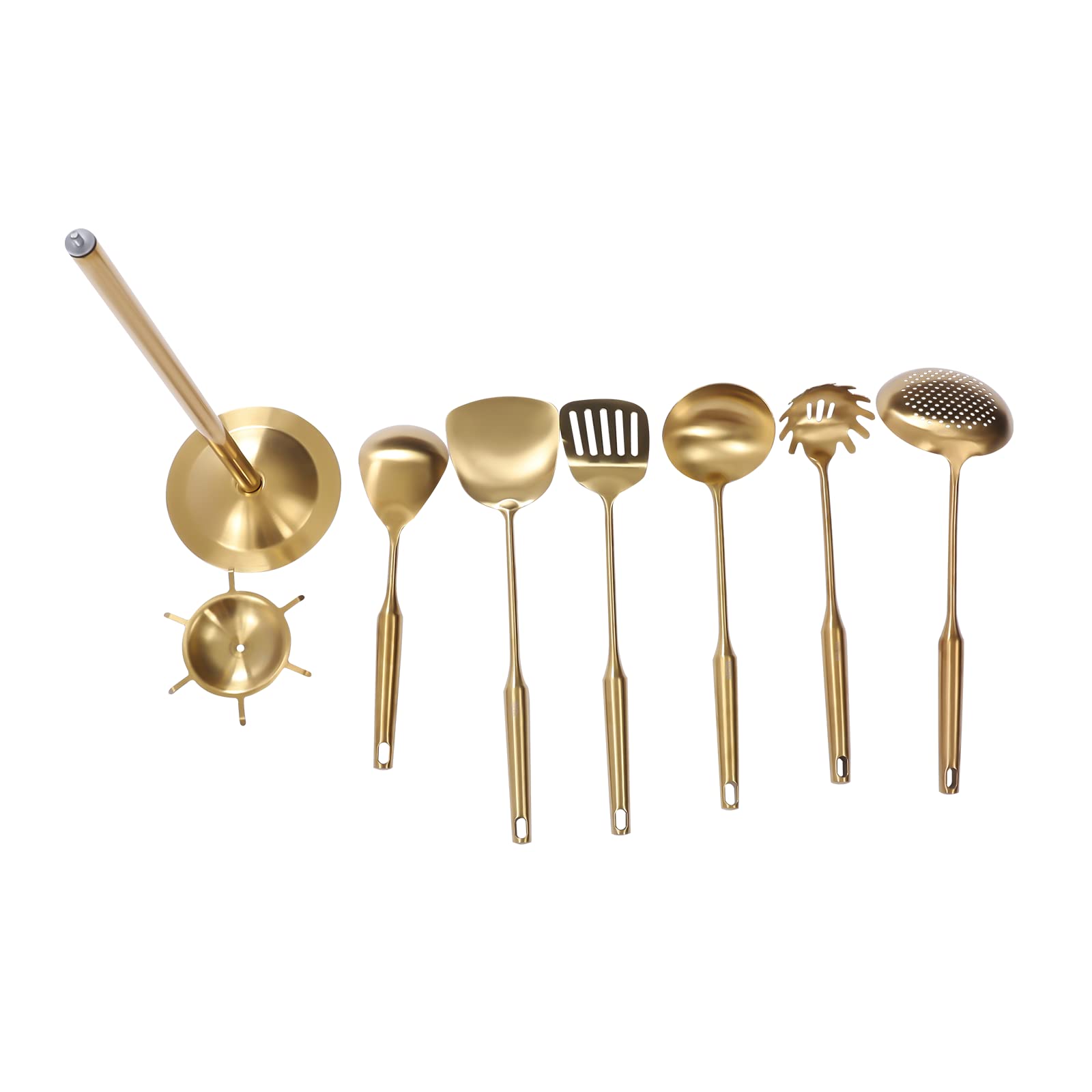 CNCEST 7Pcs Gold Kitchen Cooking Utensil Set With Utensil Stand,Soup Ladle Work Spatula,Suitable For Home, Hotel, and Restaurant