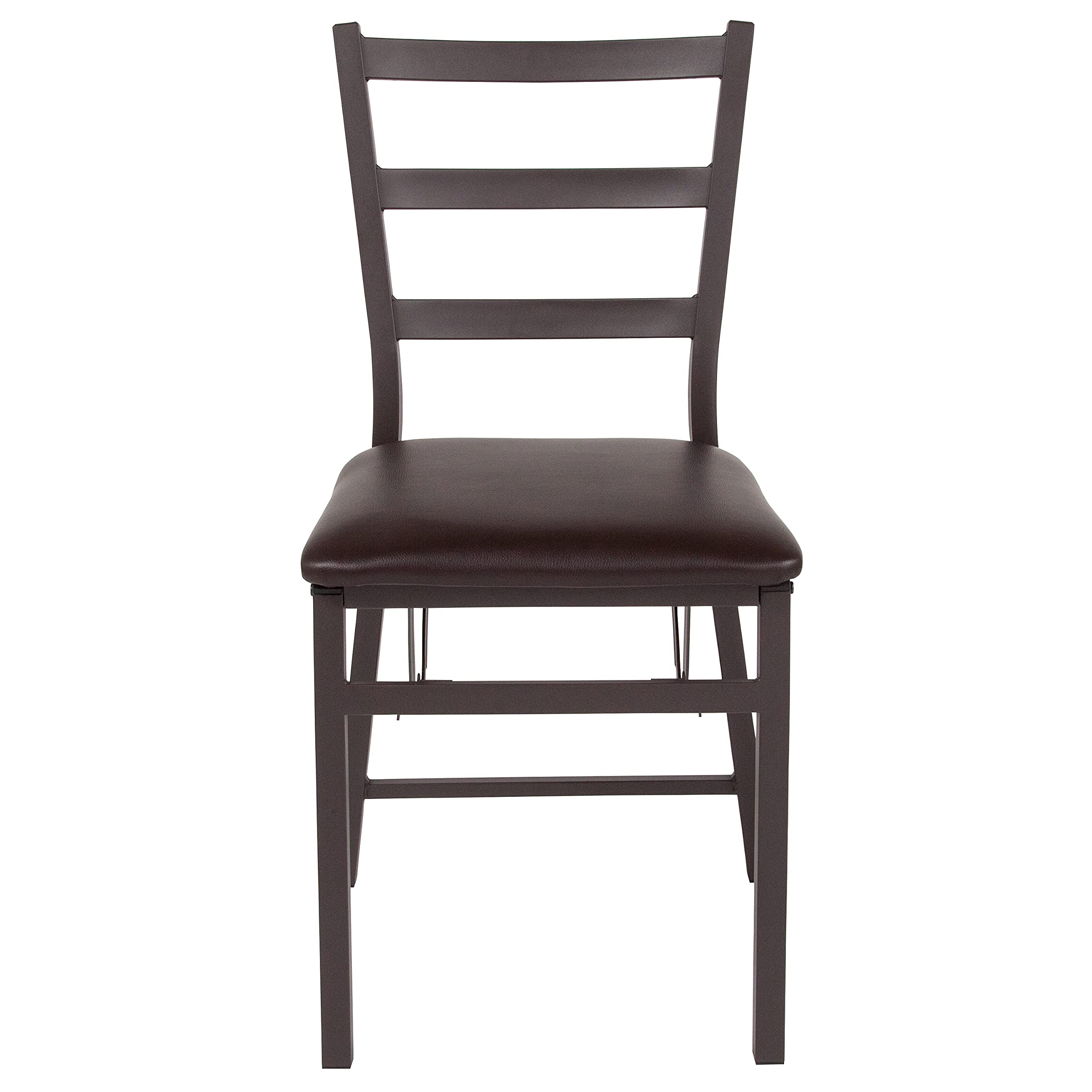 EMMA + OLIVER 2 Pack Ladder Back Metal Folding Chair with Brown Vinyl Seat