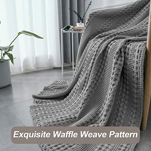 PHF 100% Cotton Waffle Weave Blanket King Size - Washed Soft Lightweight Blanket for All Season - Breathable and Skin-Friendly Blanket for Couch Bed Sofa 108"x90" - Dark Grey