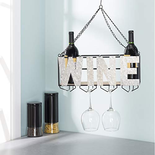 EXCELLO GLOBAL PRODUCTS Hanging or Wall Mounted Wine Rack: Wine Bottle Holder & Wine Glass Holder - EGP-HD-0032