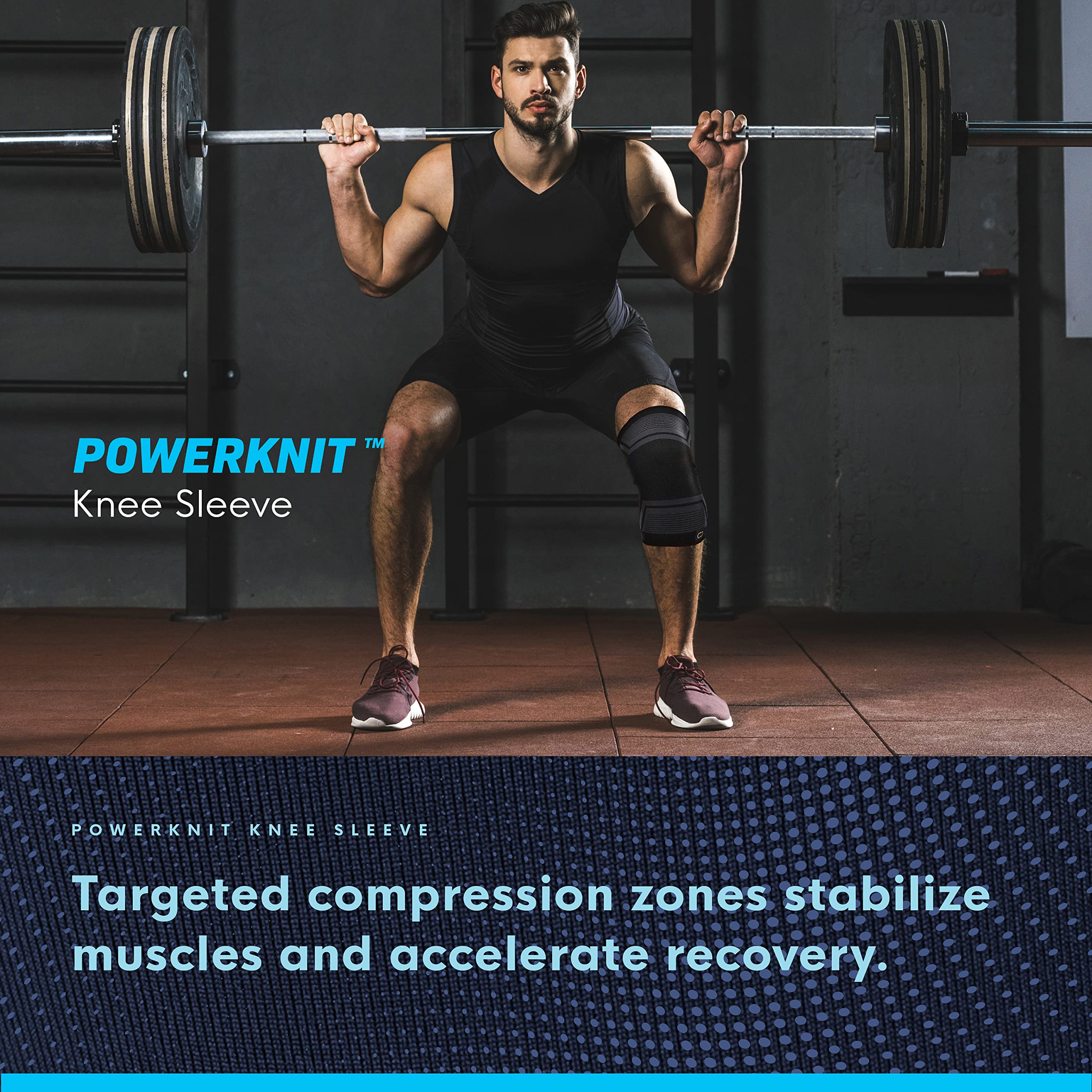 Copper Compression PowerKnit Knee Sleeve- Copper Stabilizer Support Brace for Meniscus Tear, ACL, MCL, Arthritis, Joint Pain Relief, Running, Sports, Hiking- Men & Women- Fits Right/Left - S/M