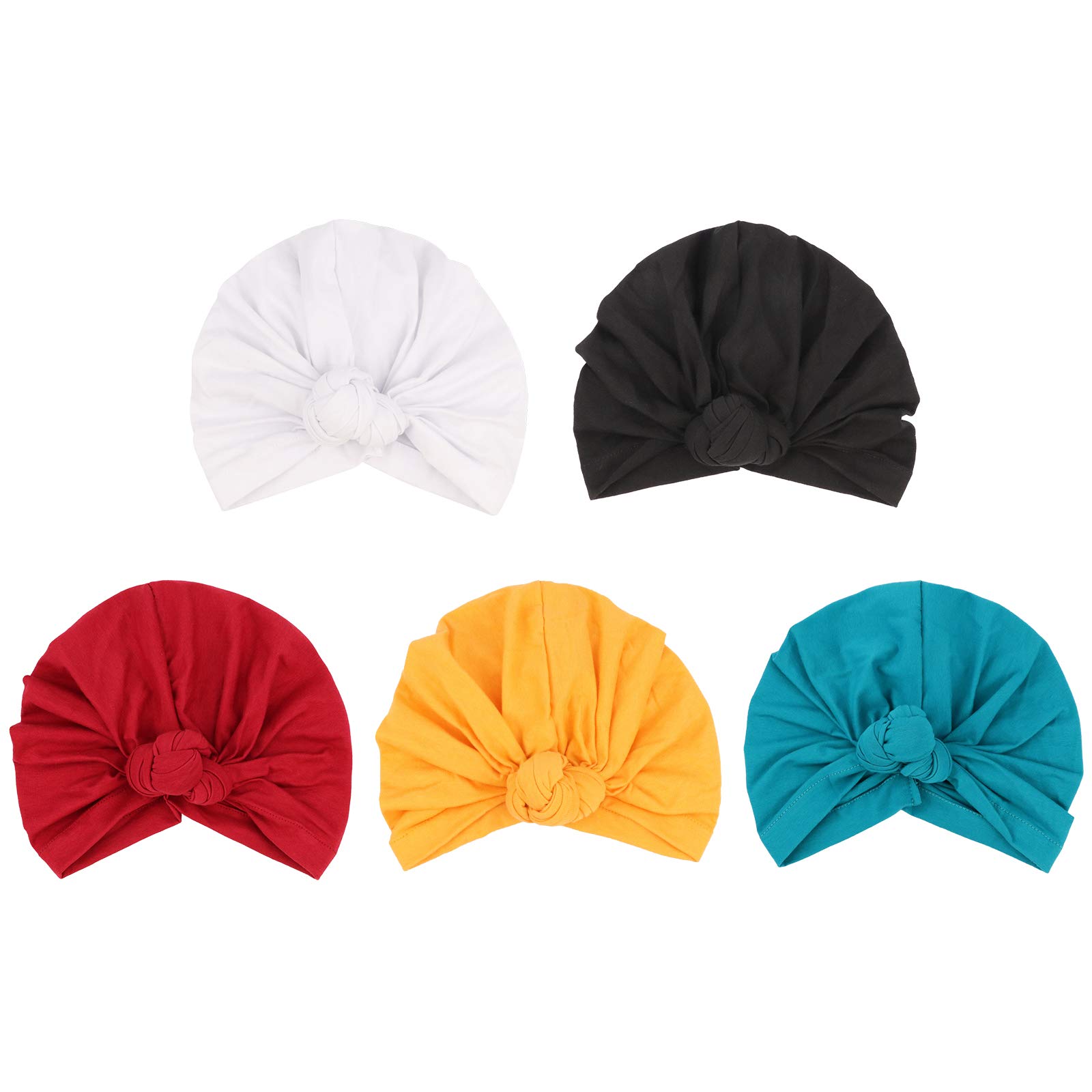DRESHOW 5 Pack Knotted Headwraps for Women African Turban Pre-Knotted Beanie Headwraps Hair Covers