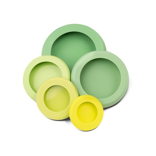 Food Huggers 5pc Reusable Silicone Food Savers | BPA Free & Dishwasher Safe | Fruit & Vegetable Produce Storage for Onion, Tomato, Lemon, Banana, Cans & More | Round, Sage Green