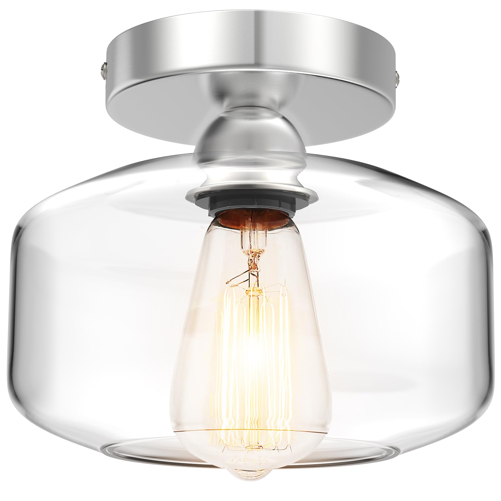 CNSUNWAY Semi Flush Mount Ceiling Light, Clear Glass Shade, E26 Bulb Base, Modern Farmhouse Light Fixtures for Kitchen Hallway Bedroom, Industrial Lamp, Ceiling Light Fixture (Bulb Not Included)