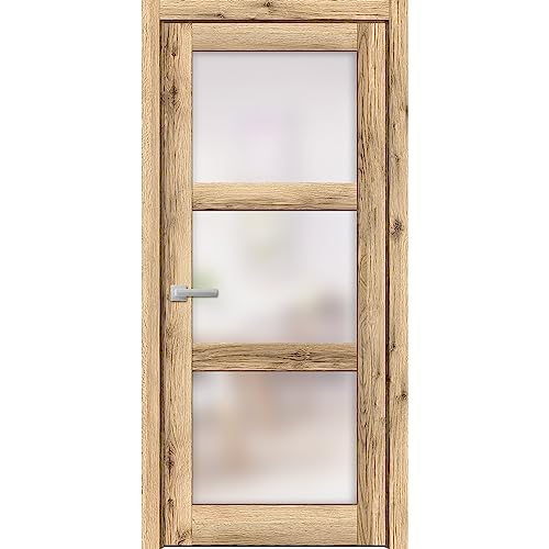 Solid French Door 36 x 84 inches | Lucia 2552 Oak | Single Regular Panel Frame Trims Handle | Bathroom Bedroom Sturdy Doors