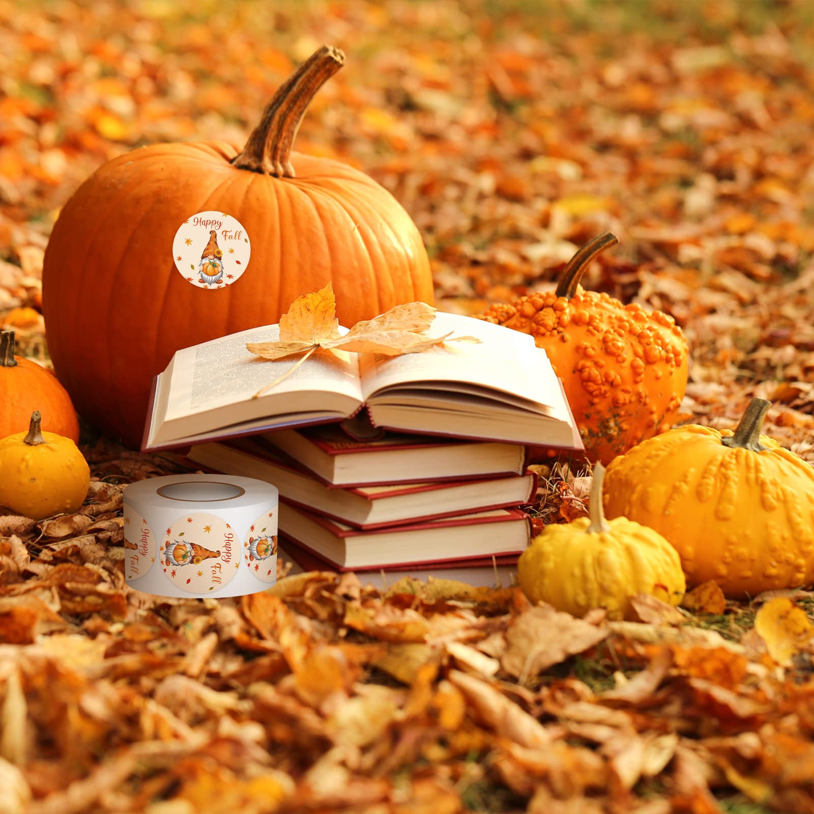 Heyfibro 500 PCS Happy Fall Y'all Stickers, 1.5 Inch Thanksgiving Stickers Label for Packing, Party, Bags, Boxes(Gnomes)