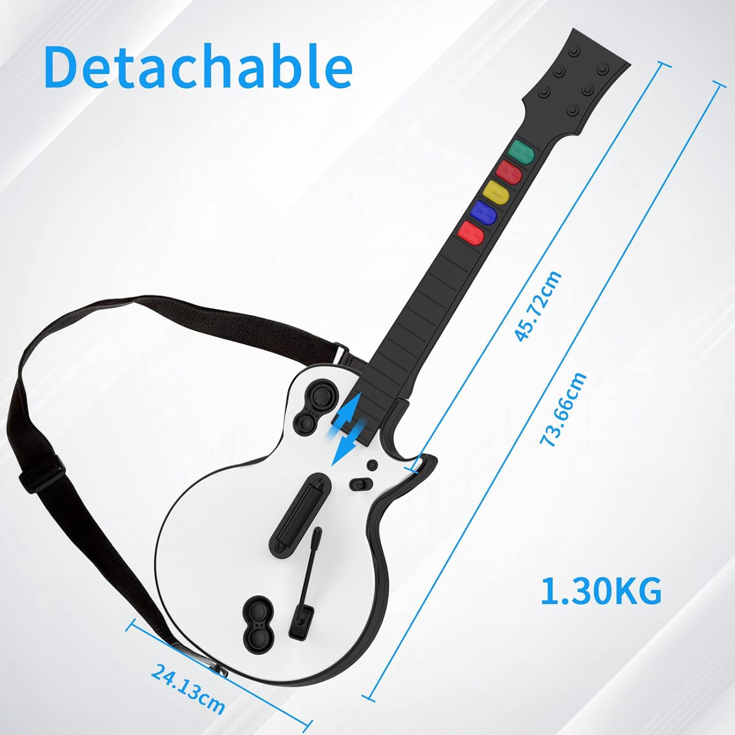 DOYO Guitar Hero Guitar for PlayStation 3 and PC, Wireless White Guitar Controller with Strap for Clone Hero, Rock Band and Guitar Hero Games (5 Buttons)