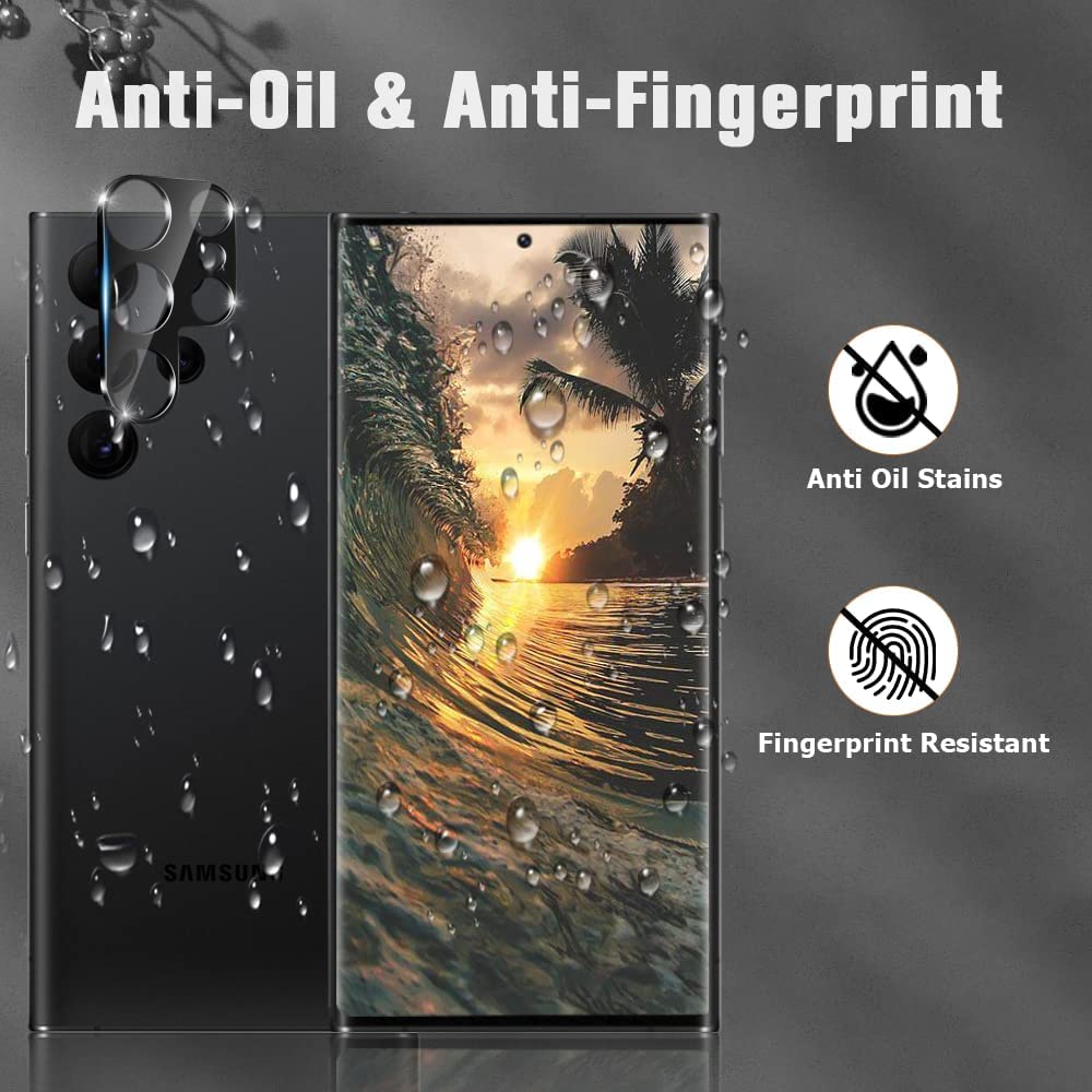 Galaxy S23 Ultra Screen Protector 【2+2 Pack】With 2 Pack Tempered Glass Camera Lens Protector, Compatible Fingerprint, Easy Installation, 3D Glass Full Coverage 9H Hardness Tempered Glass Screen Protector for Samsung Galaxy S23 Ultra 5G