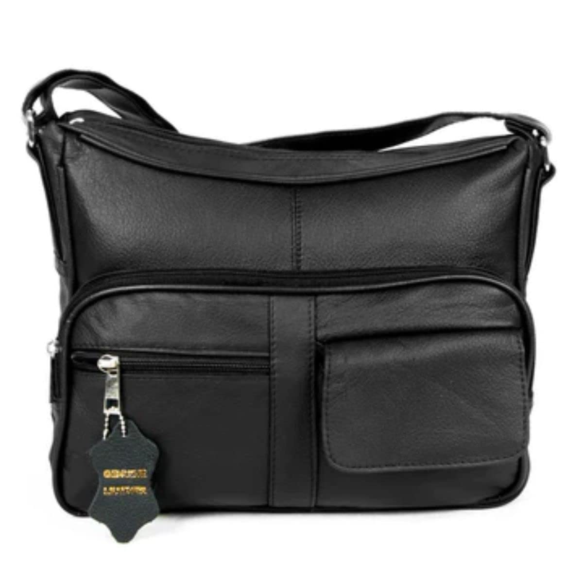 Finstore Women Soft Genuine Lambskin Leather Purse With 2 Large Zipper Pockets(Black)