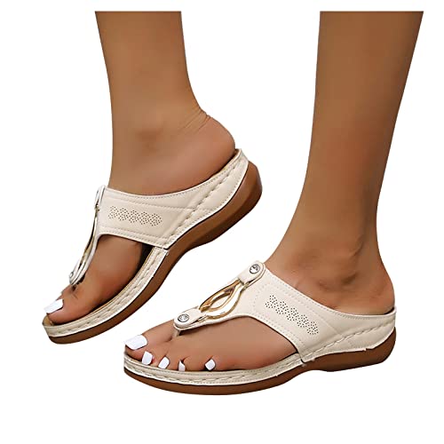 JMMSlmax Flip Flops Sandals for Women Women's Platform Pinch Toe Flat Comfortable Summer Beach Wedge Sandals for Women Dressy