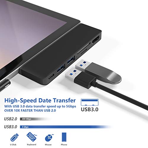 Microsoft Docking Station,6-in-2 USB C Surface Pro 7 Hub with 4K HDMI Adapter+ USB C Port(Audio & Data)+2 USB 3.0 Port +SD/TF Card Reader,Converter Combo Adaptor for Surface Pro 7