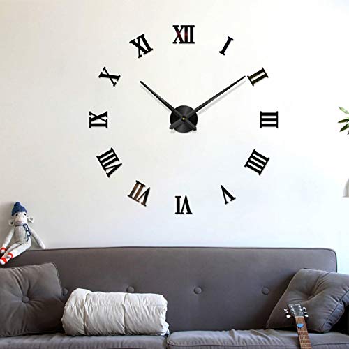 Fansipro Modern DIY Large Wall Clock Big Watch Decal 3D Sticker Roman Numerals Home Decor, Clock Tray Size: 12CM, Black