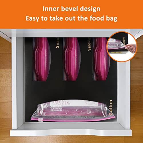 Ziplock Bag Organizer for Kitchen Drawer, Bamboo Organizer, Compatible with Gallon, Quart, Sandwich and Snack Variety Size Bag
