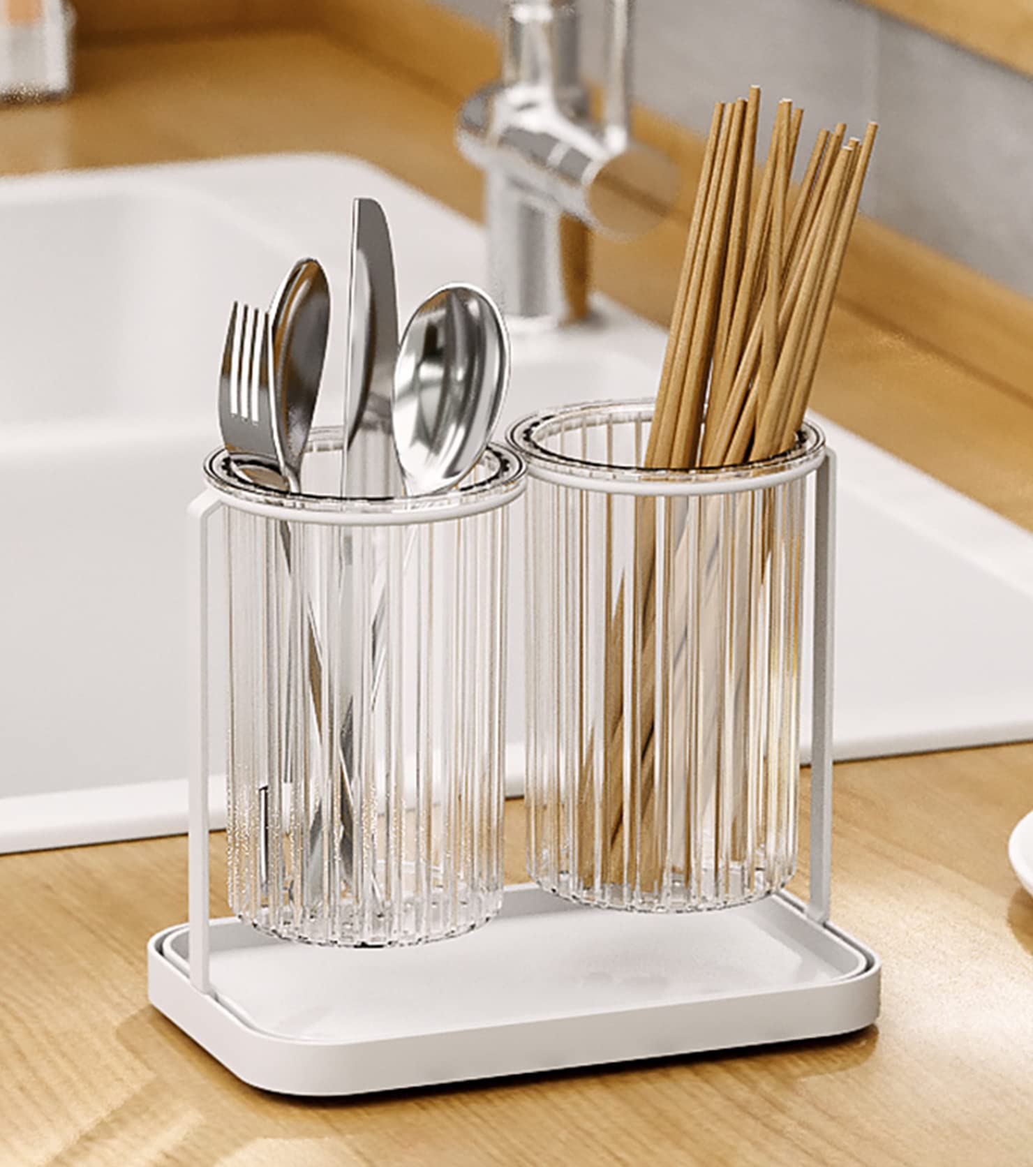 EVERQUEIN Flatware Organizers Clear Plastic Utensil Holder for Kitchen, Keep Your Cutlery Organized and Easily Accessible, Suitable for Organizing Spurtles,Spoons,Spatulas