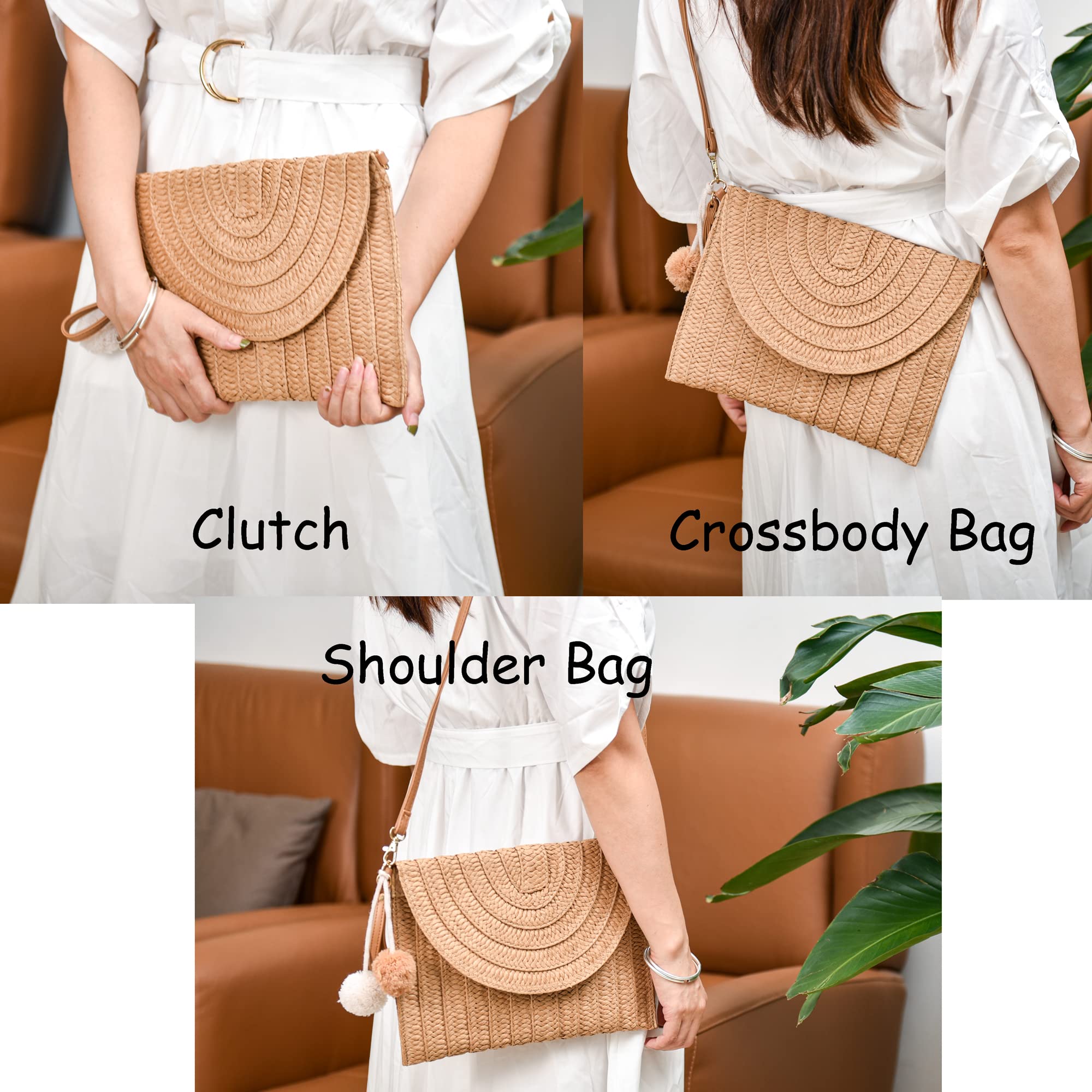 Eiyye Summer Clutch Woven Purse Beach Bag Straw Bag Crossbody Bags with Adjustable Strap Crossbody Purses for women - Vacation Essentials