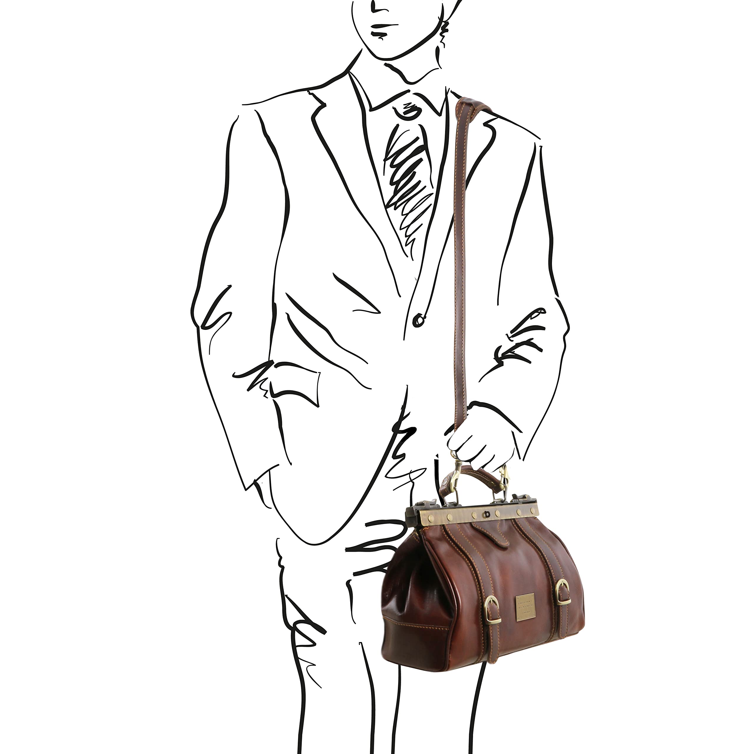 Tuscany Leather - Monalisa - Doctor gladstone leather bag with front straps Dark Brown - TL10034/5