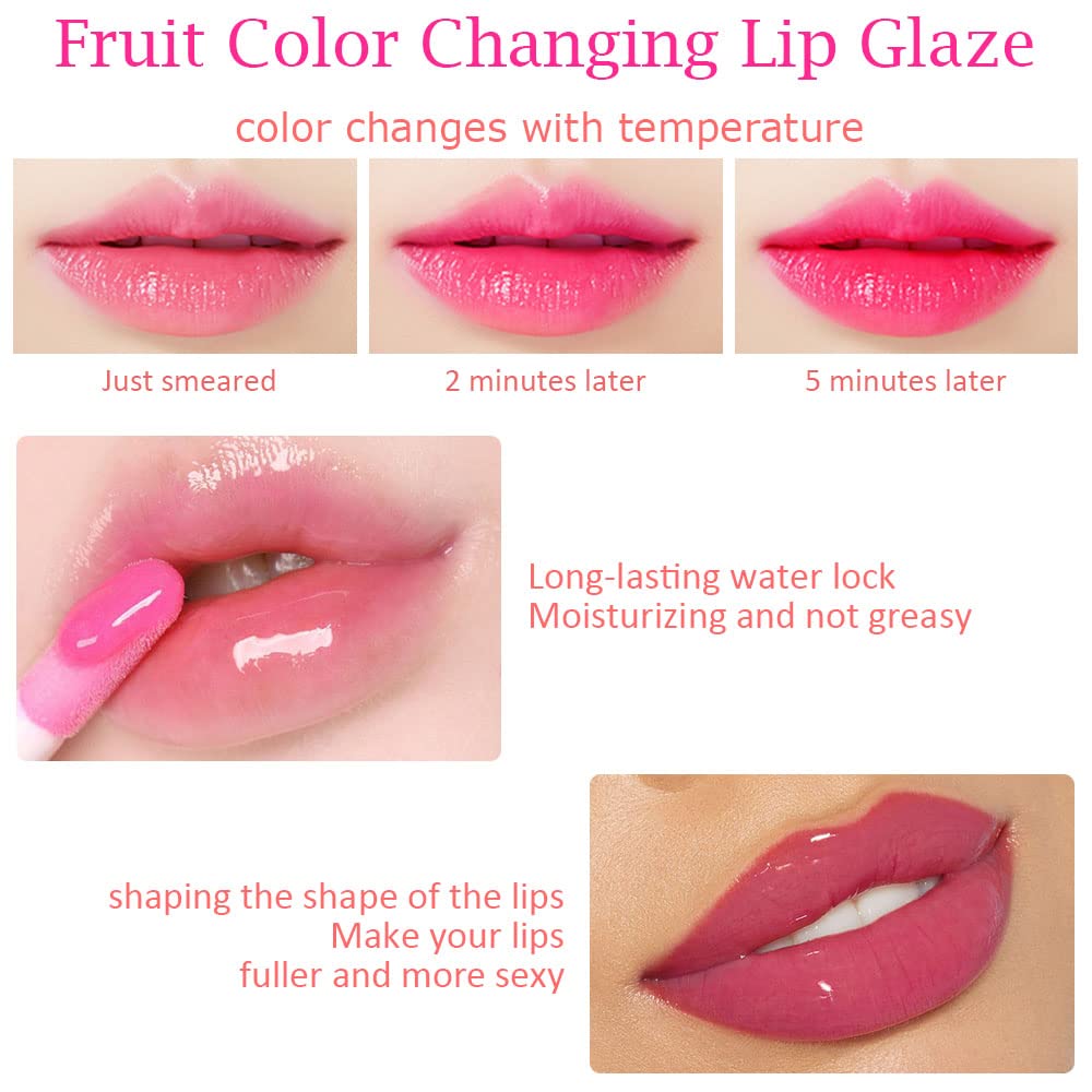 evpct 6Pcs Mini Clear Color Change Changing PH Tinted Lip Gloss Sets for Women Girls 10-12 Lip Oil Gloss Balm Tint Stain Glaze Pack Hydrating Moisturizer Lipstick Magic labiales magicos 0.071fl.oz *6