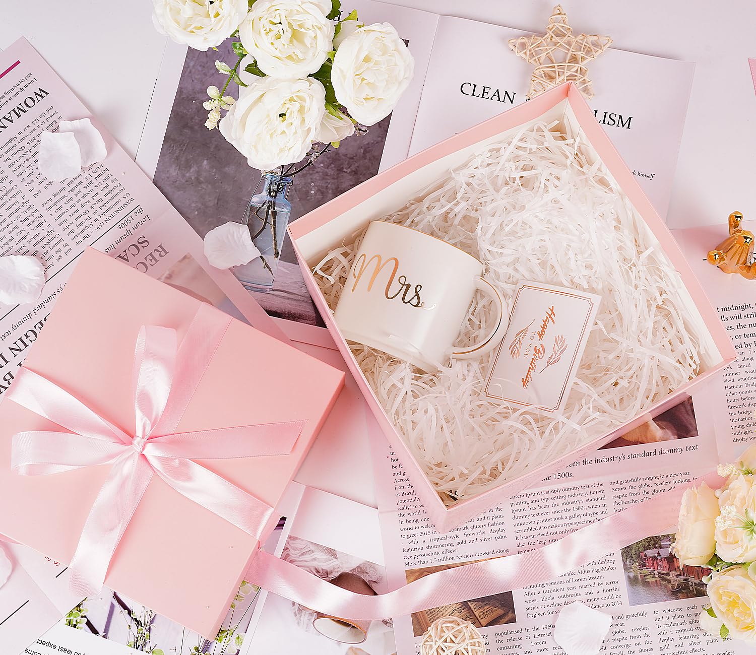 Jaywayang Medium Pink Gift Box with Lids, Ribbon and Tissue Paper, Collapsible, for Birthday, Wedding, Anniversaries, Mother's Day, 8.7x8.7x8.7 Inches