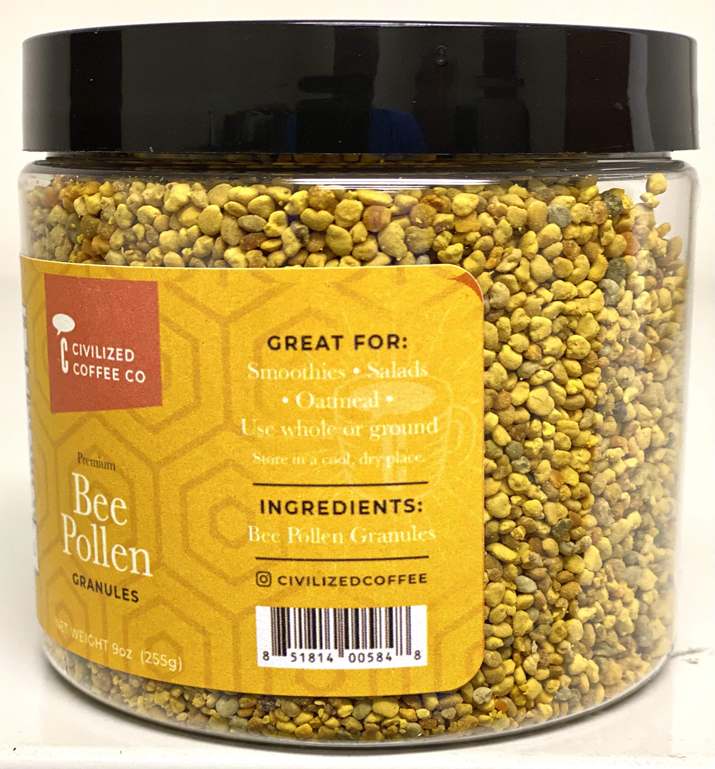 Civilized Coffee Premium Bee Pollen Granules Superfood for Smoothies & Toppings Jar (9 oz)