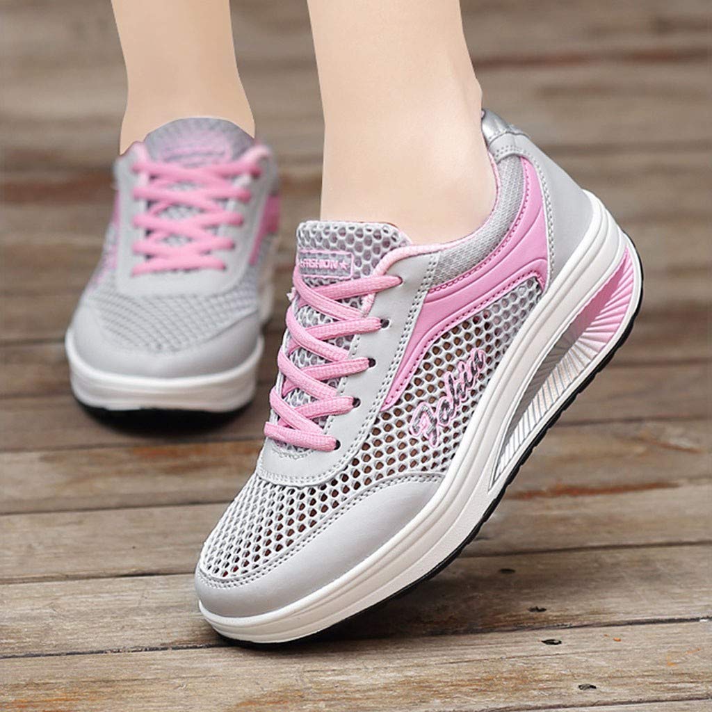 TUU Thick Bottom Mesh Sports Shoes Women Wedge Platform Sneakers Rocking Shoes