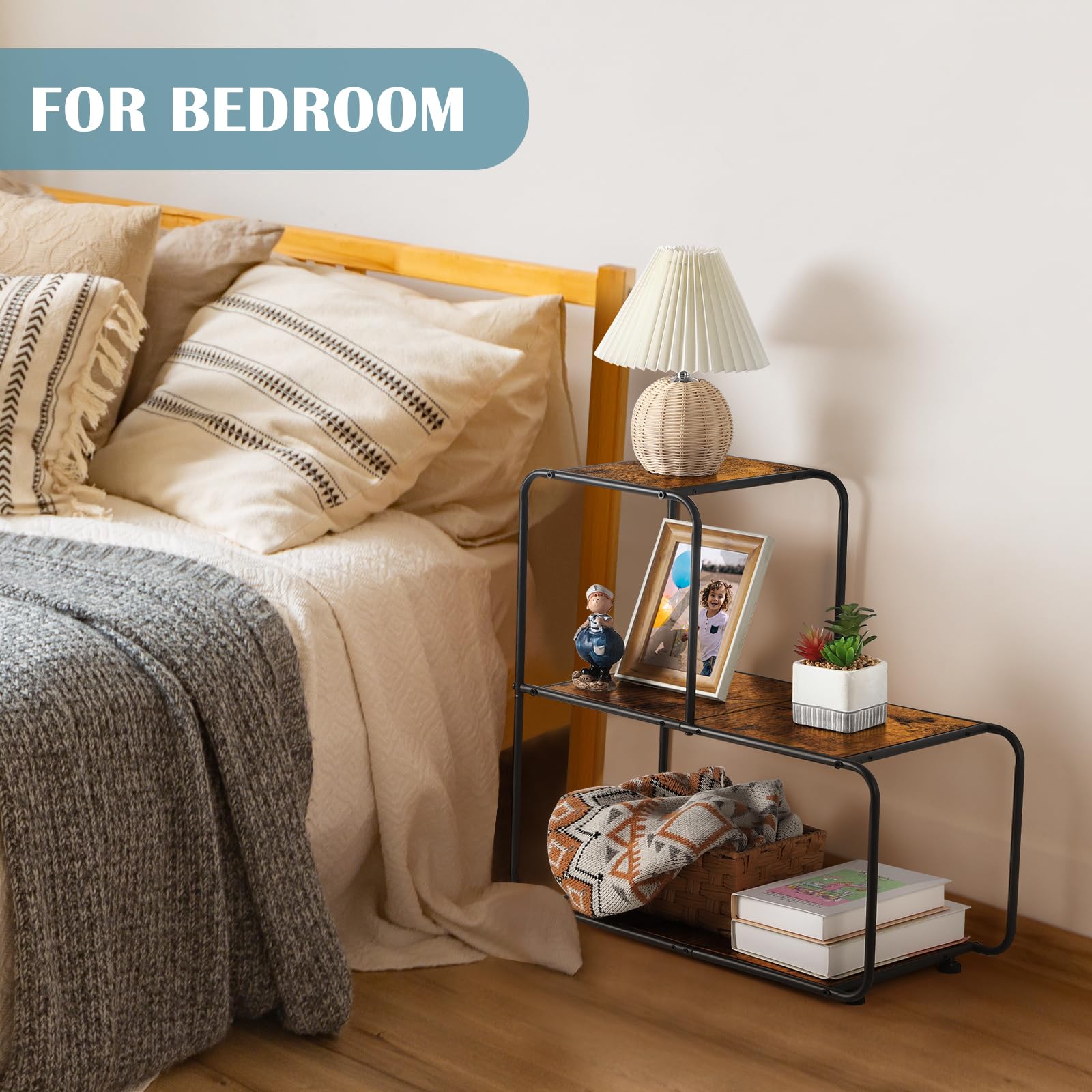 Luplom White Nightstand Set of 2 Small Side Table for Small Spaces 3 Tier End Tables Living Room with Wheels for Sofa Armchair Bed Side