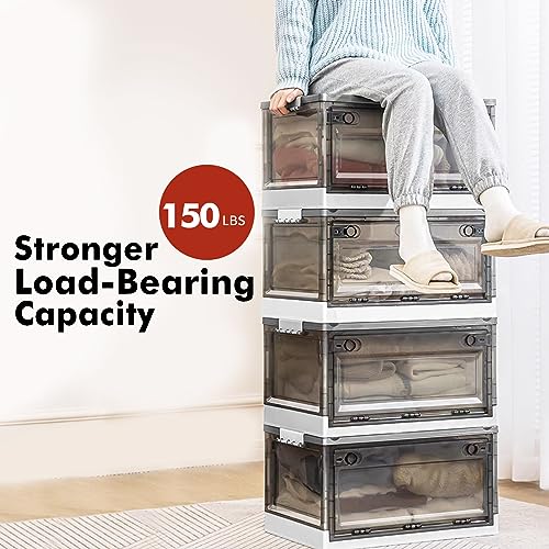 DR DAPPER Toy Box, Toy Organizers Storage Bins, Stackable Collapsible Storage Bins with Lids and Wheels, 3 Open Doors, Foldable Boxes Storage Containers for Toys, Plastic Toy Box