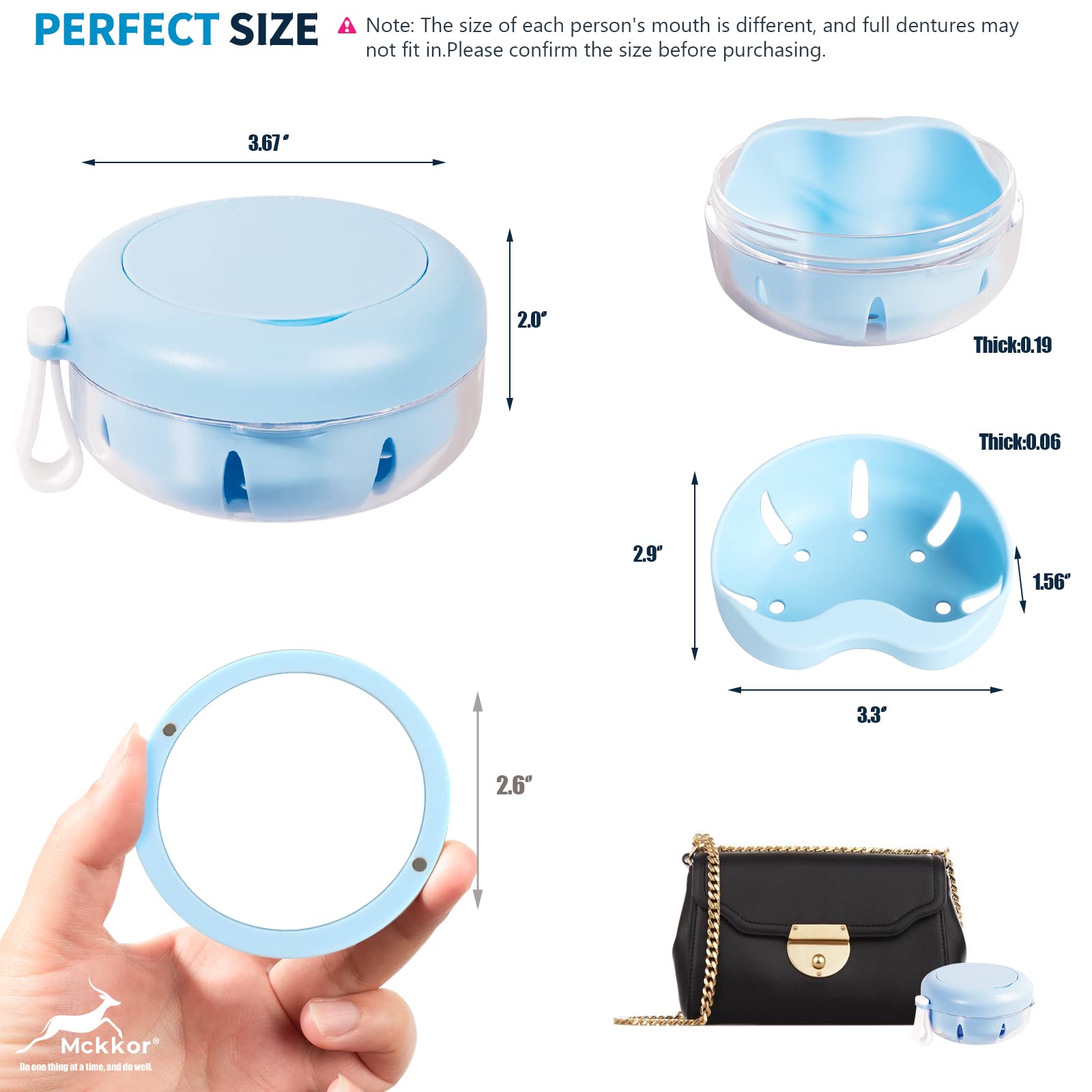 Denture Case -2 Pack - Definitely No-Leak Denture Bath Box for Traveling Perfectly, Denture Cup with Strainer & Mirror(Blue & Pink)
