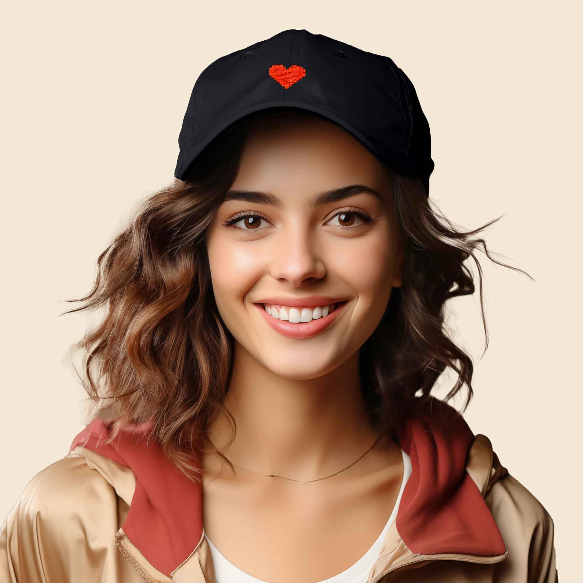 DALIX Pixel Heart Hat Womens Dad Hats Cotton Caps Embroidered Valentines Black