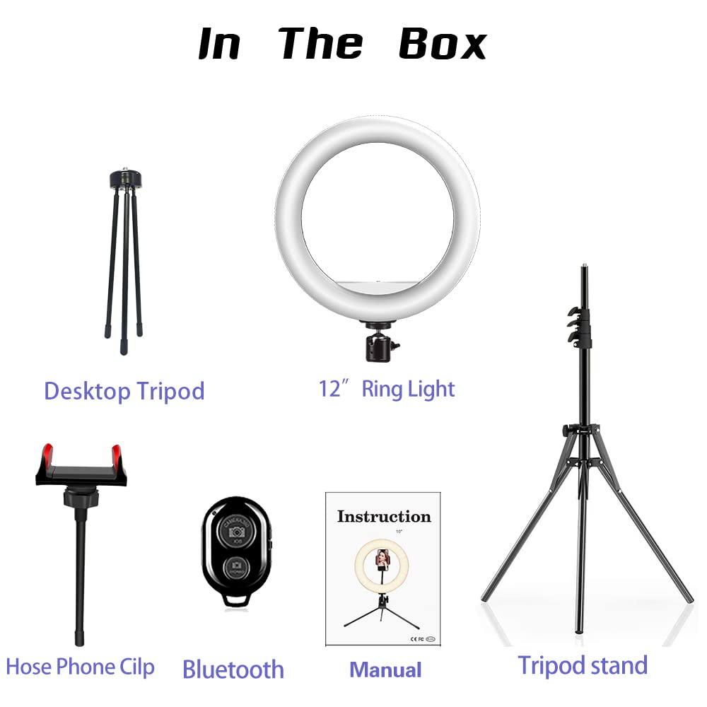 EEIEER 12" RGB Ring Light with Stand, video conference lighting, Dimmable Circle Light, Flash Light with Cell Phone Holder Desktop for Live Stream/Makeup/Video/Photography