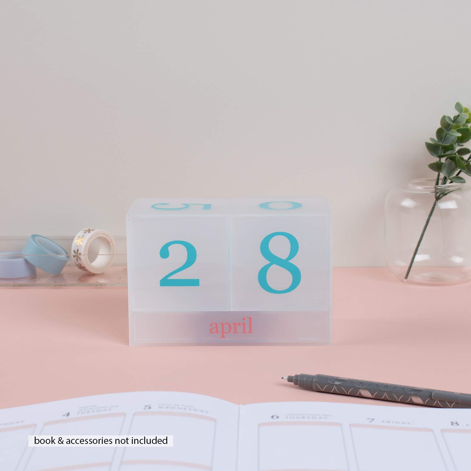 Erin Condren Designer Desk Accessories - Acrylic Perpetual Calendar Daily Calendar Desk Accessory Featuring 3 month Blocks and 2 Date Blocks with large Type