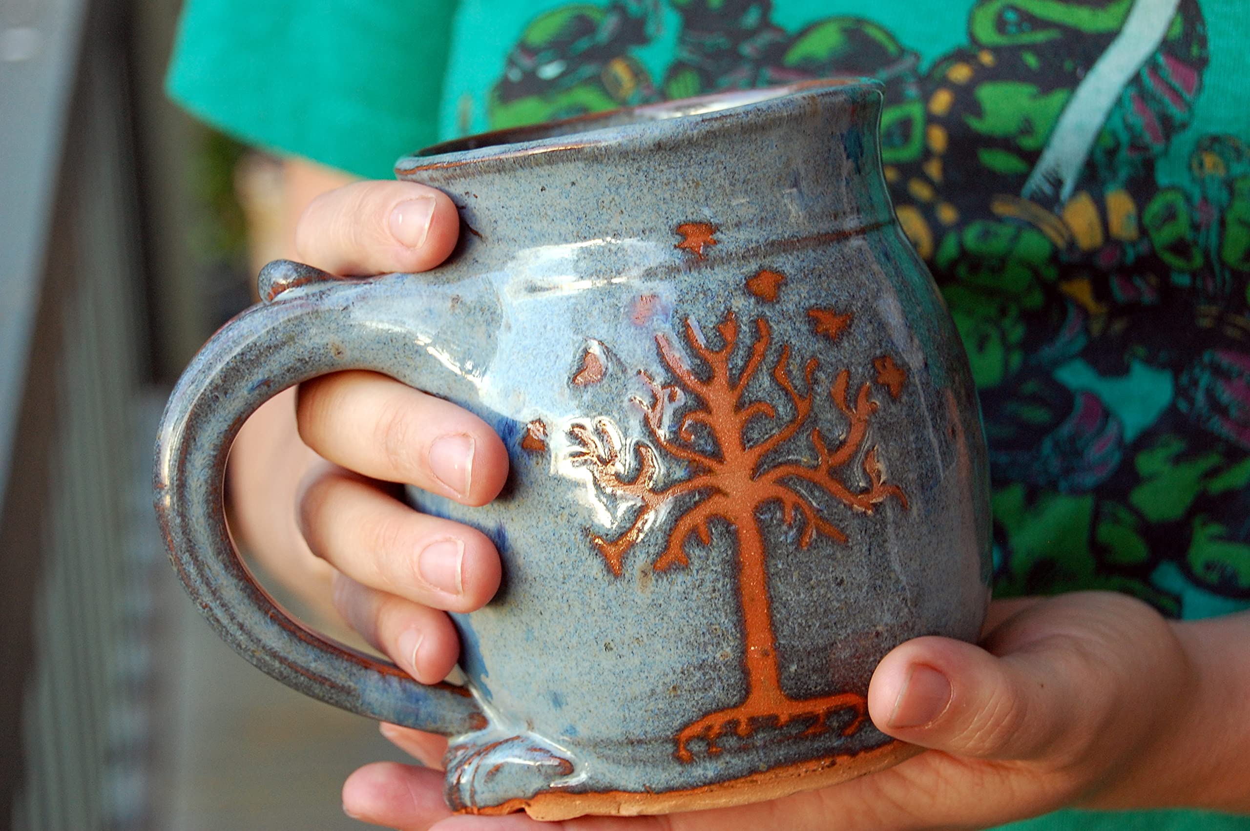 Hand Thrown Pottery Mug with Tree of Life Mug or Tree of Gondor Handmade in North Carolina