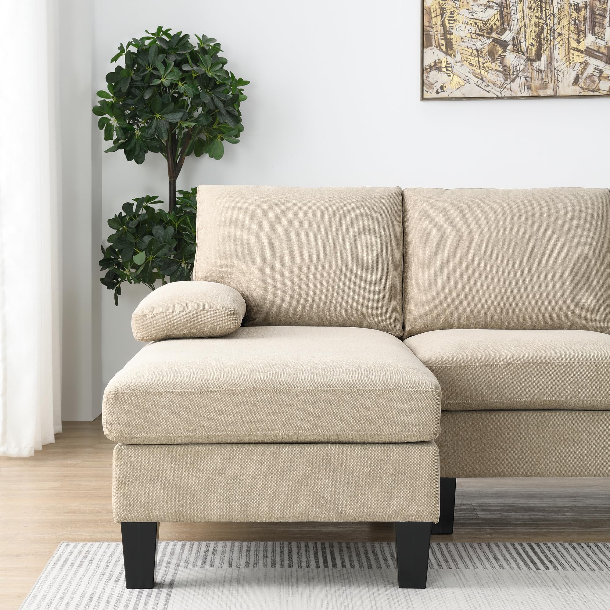 LULUTONG U-Shape Convertible Sectional Sofa Couch 4 Seat Sofa Set for Living Room Modern Chenille Fabric Modular Sofa Sleeper with Double Chaise (Beige)