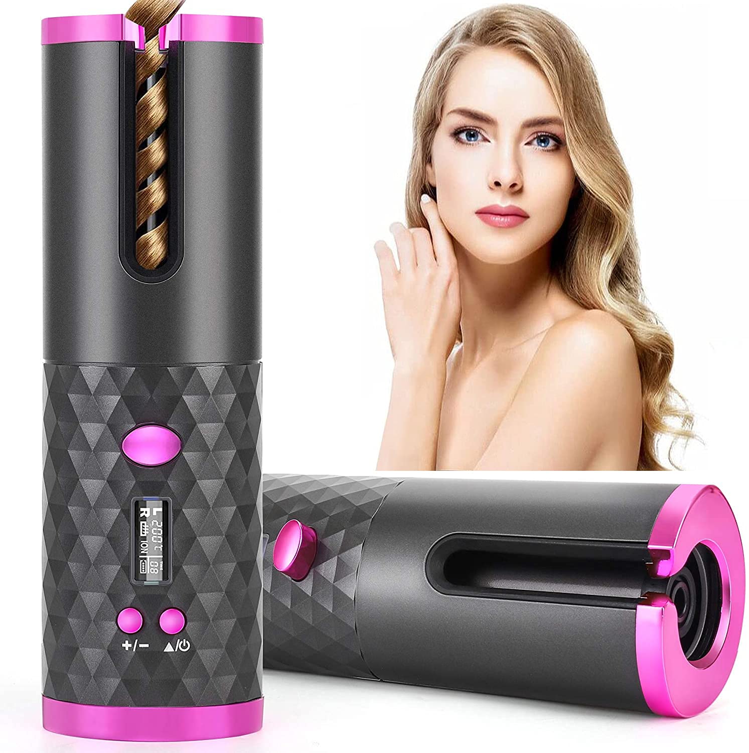 Cordless Automatic Hair Curler, Portable Electric Curler with 6 Temps Rechargeable Curling Wand Fast Heating for Hair Styling