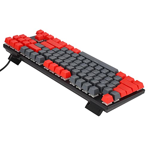 Gaming Keyboard, USB Wired Keyboard All Keys Color Lock Conflict Free 26 RGB Light Effects 87 Keys Waterproof for Laptop Gray and Red